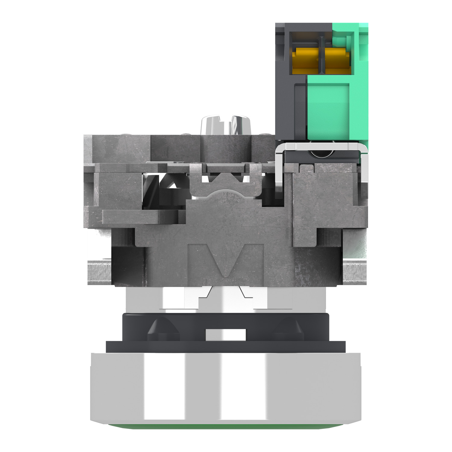 XB4BA315 - Push button, Harmony XB4, metal, flush, green, 22mm, spring return, unmarked, 1 NO ...