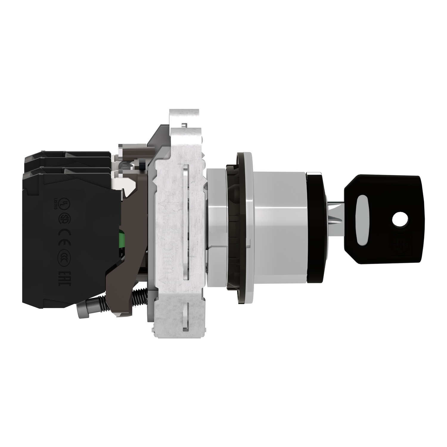 XB4FG03 - Selector switch, Harmony XB4, black, flush mounted, 30mm, 3 positions, key 520E ...