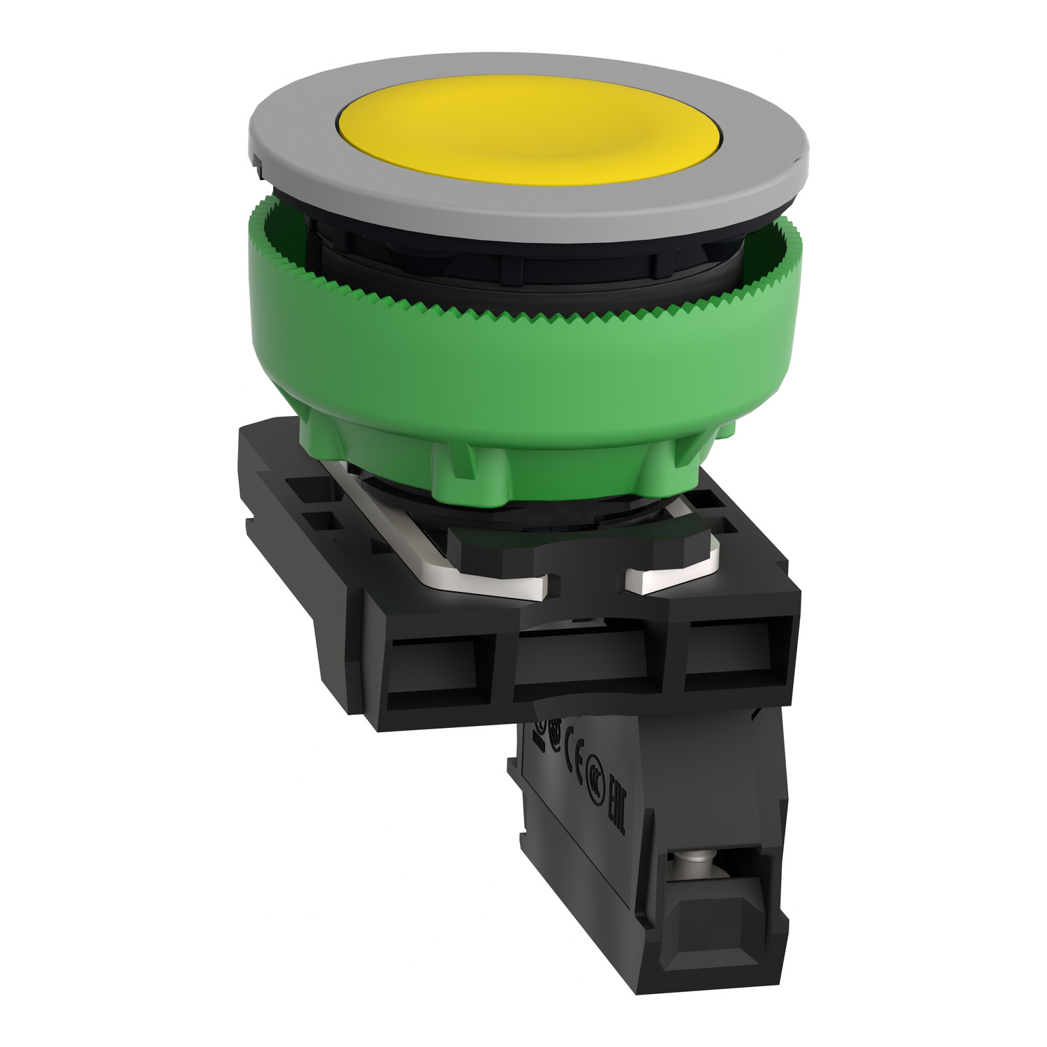 XB5FA51C0 - Push button, Harmony XB5, grey bezel, yellow flush, 30mm, spring return, 1NO ...