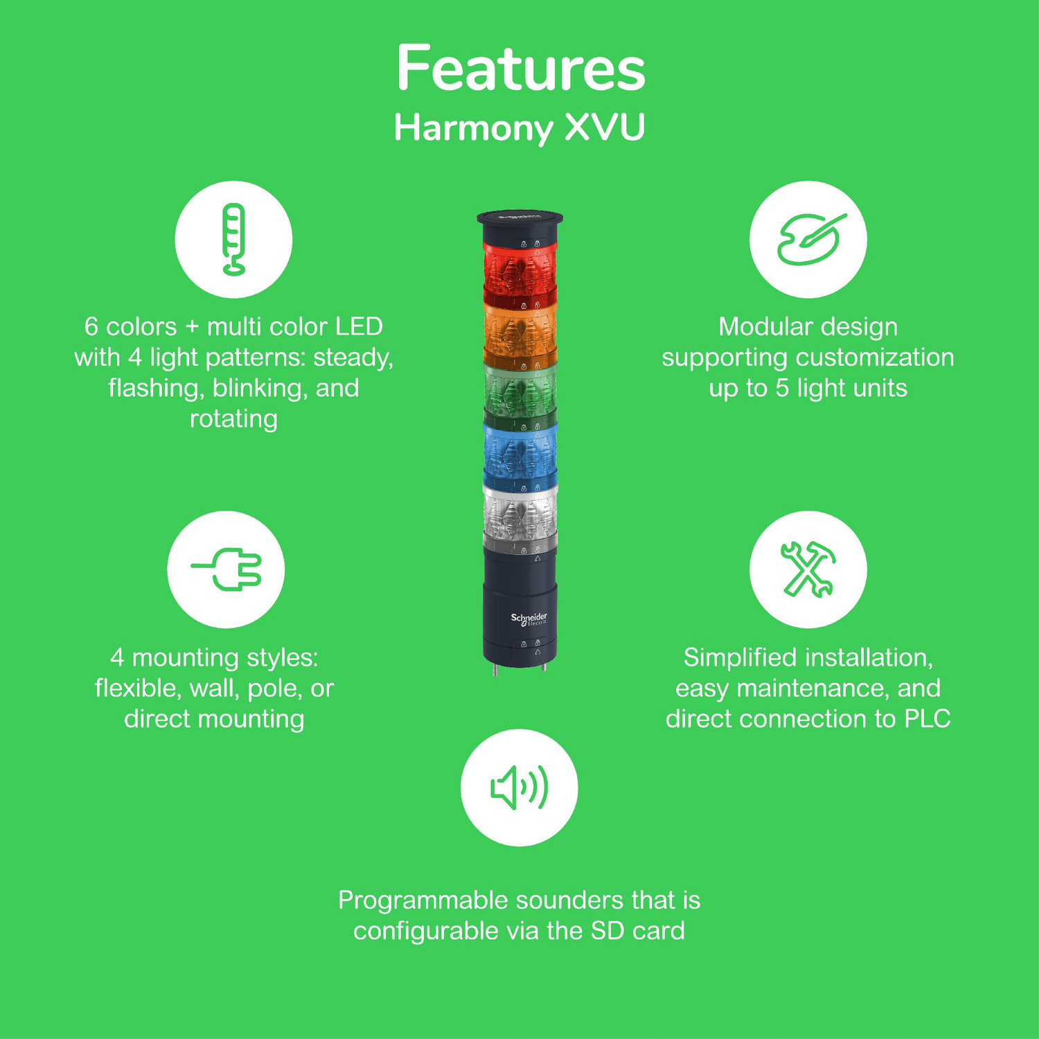 Modular tower light, Harmony XVU, illuminated LED units, orange, 60mm ...