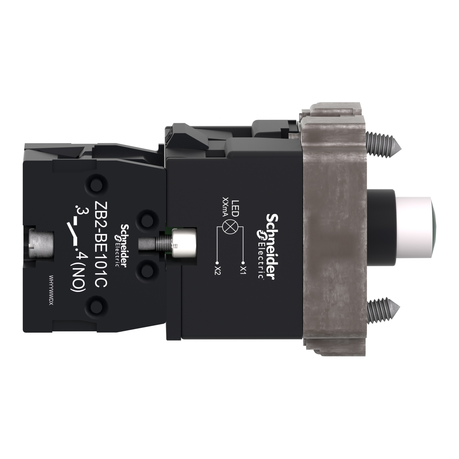 ZB2BWB31C - metal series pushbutton base - 24 V LED-green-1NO contact ...