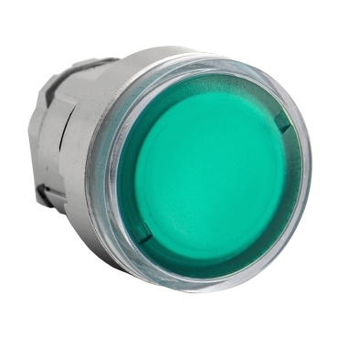 Harmony XB4 Head for illuminated push-button metal, green flush, 22mm, universal LED, spring ...
